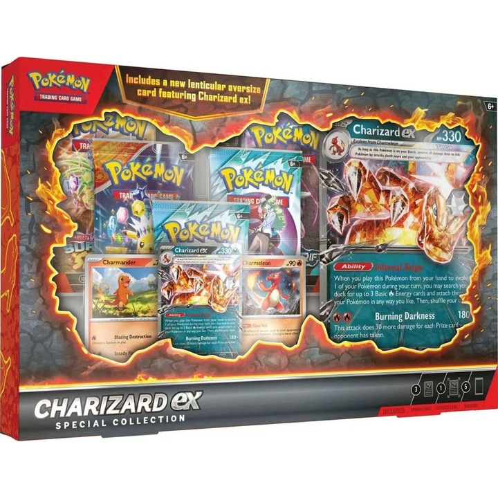 Set Carti de Joc Pokemon TCG: Colectia Speciala Charizard ex, 6 Pachete ...