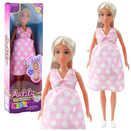 Papusa insarcinata LEAN TOYS Anlily, burtica detasabila, rochie roz cu ...