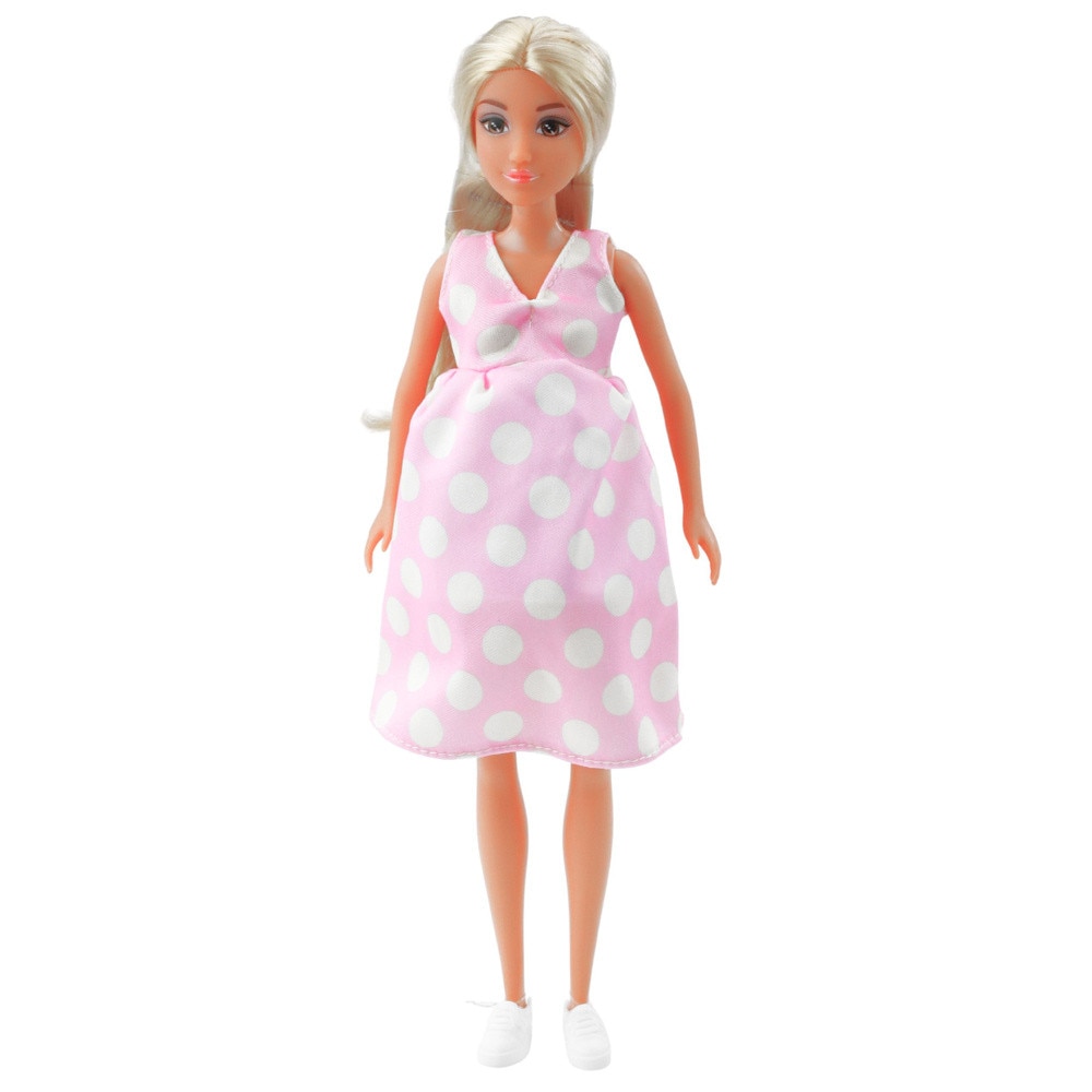 Papusa insarcinata LEAN TOYS Anlily, burtica detasabila, rochie roz cu ...