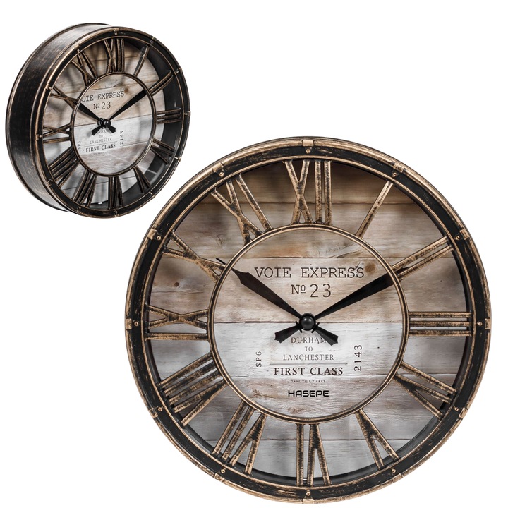 Ceas de perete HASEPE design VINTAGE cu CIFRE ROMANE, accesoriu ...