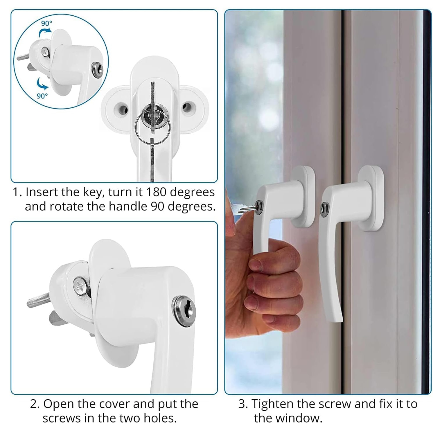 Set 2 Maner fereastra cu incuietoare, Topdii®, 4 chei, model universal ...
