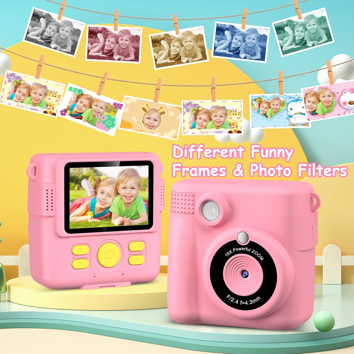 Aparat Foto/Video pentru Copii cu Imprimare Instant, Camera Selfie ...