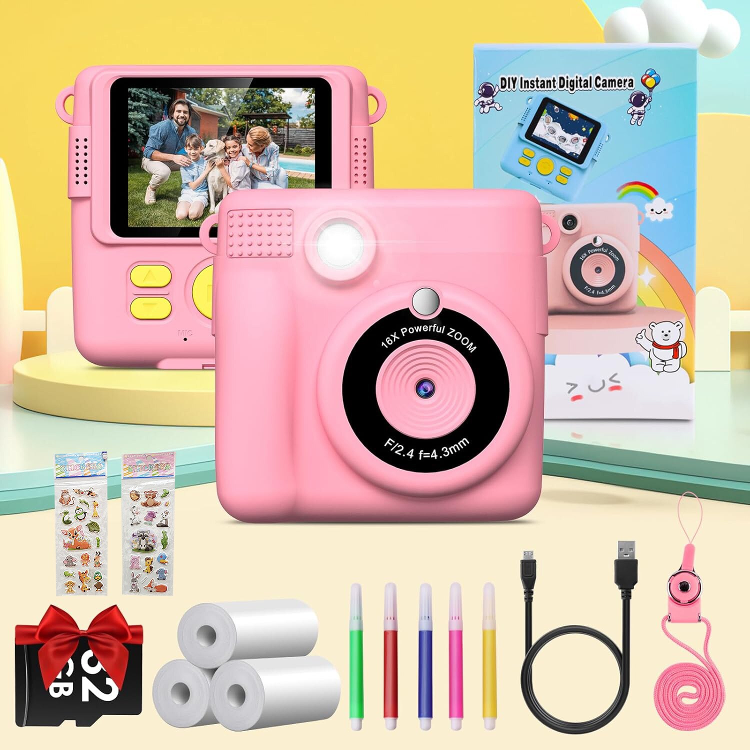 Aparat Foto/Video pentru Copii cu Imprimare Instant, Camera Selfie ...