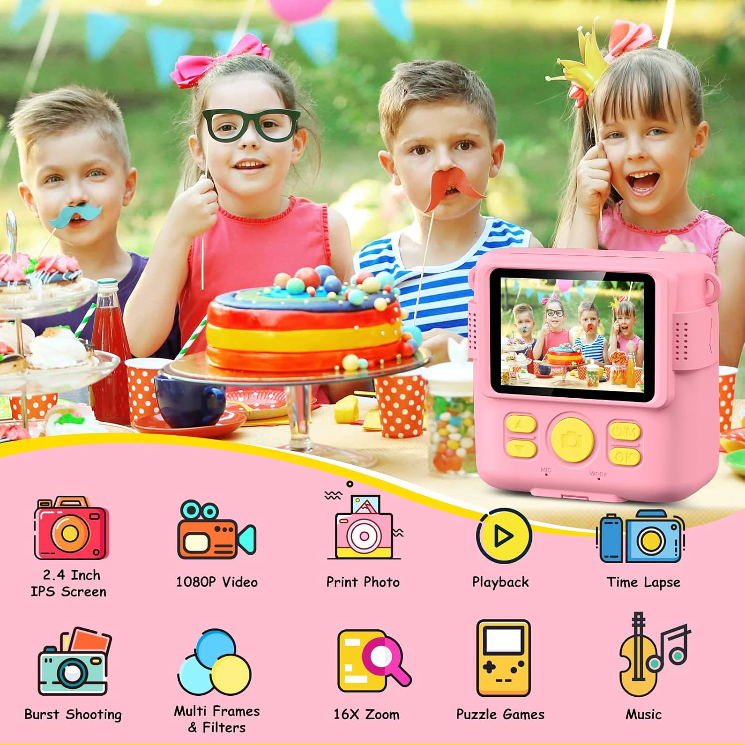 Aparat Foto/Video pentru Copii cu Imprimare Instant, Camera Selfie ...