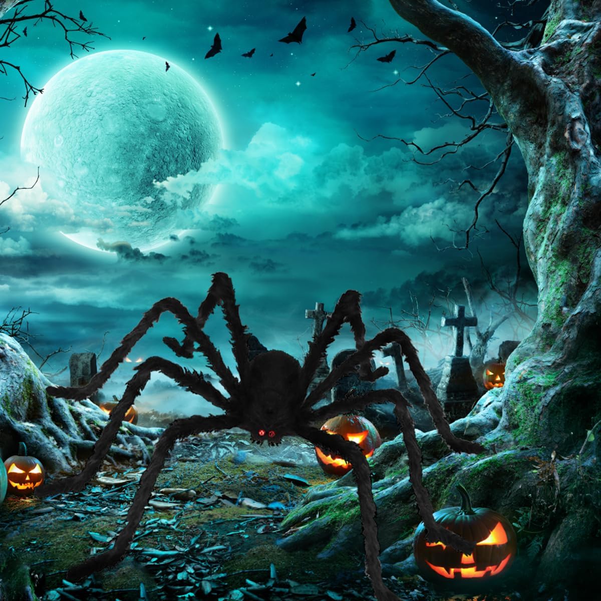 Paianjen gigantic de Halloween, 200cm, negru, cu ochi rosii, decorare ...