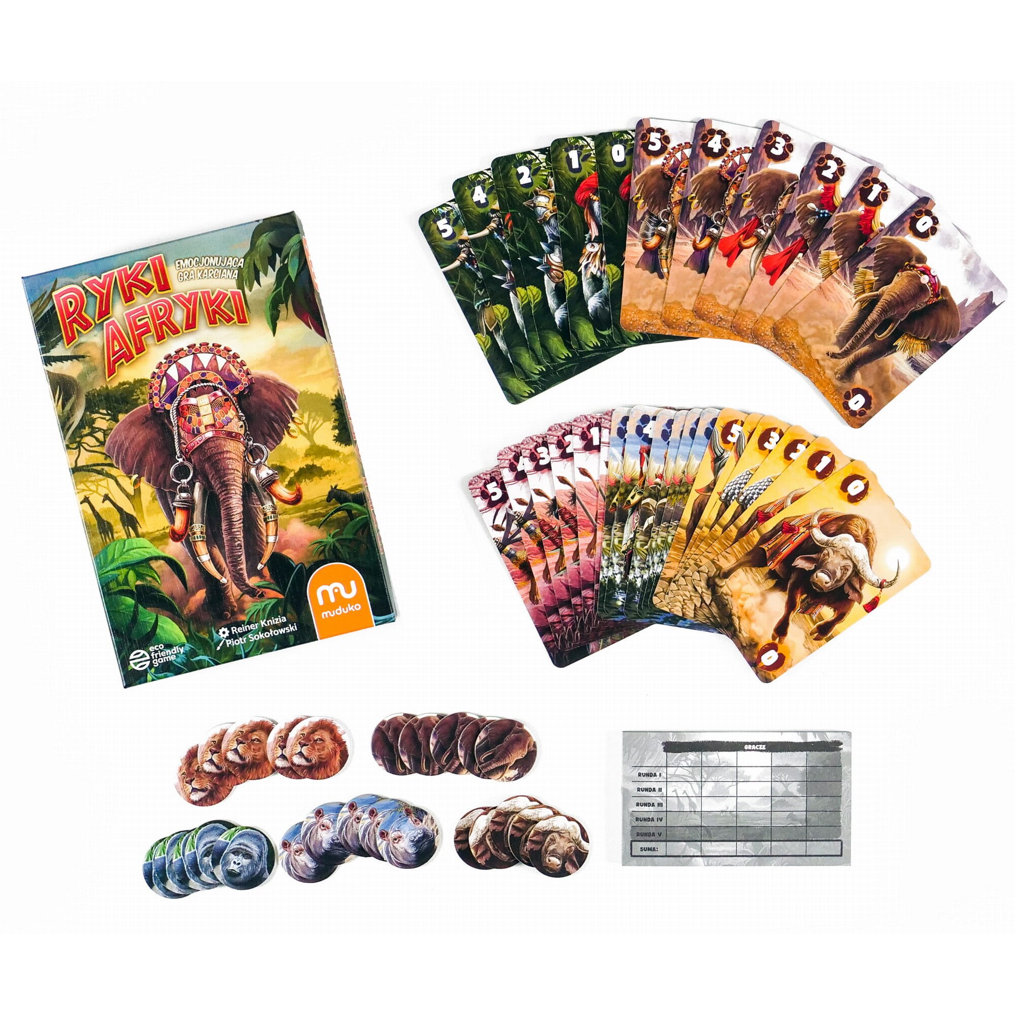 Joc de societate MUDUKO, Ryki Afryki, set 30 carti animale, 25 jetoane ...