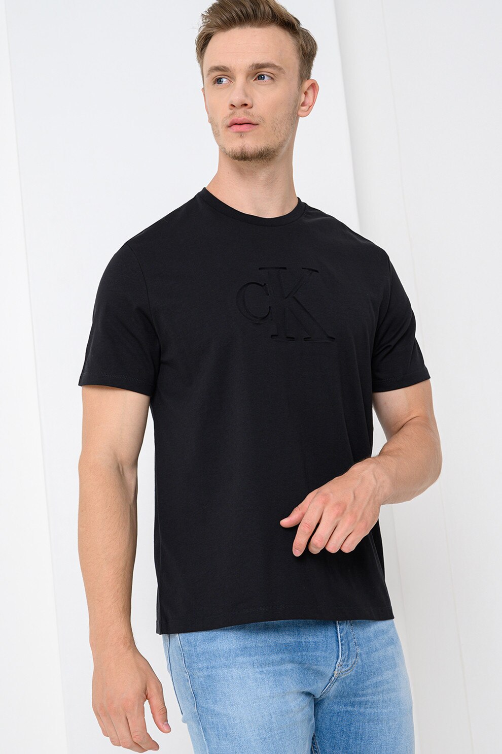CALVIN KLEIN JEANS, Tricou din bumbac cu logo in relief, Negru, S - eMAG.ro