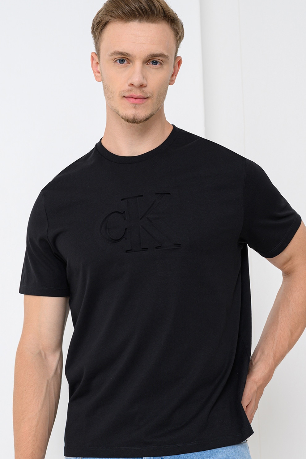 CALVIN KLEIN JEANS, Tricou din bumbac cu logo in relief, Negru, S - eMAG.ro