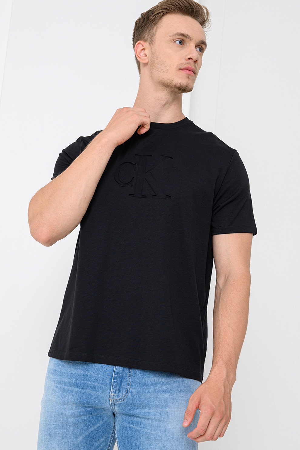 CALVIN KLEIN JEANS, Tricou din bumbac cu logo in relief, Negru, S - eMAG.ro