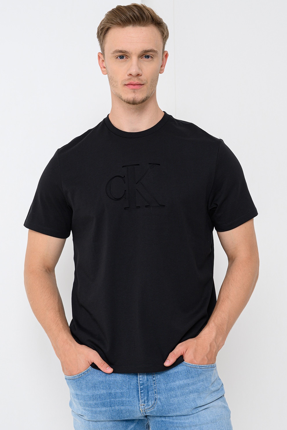 CALVIN KLEIN JEANS, Tricou din bumbac cu logo in relief, Negru, S - eMAG.ro