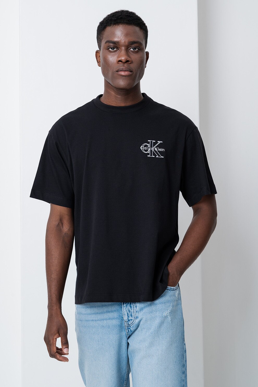 CALVIN KLEIN JEANS, Tricou cu logo, Alb, Negru, L - eMAG.ro