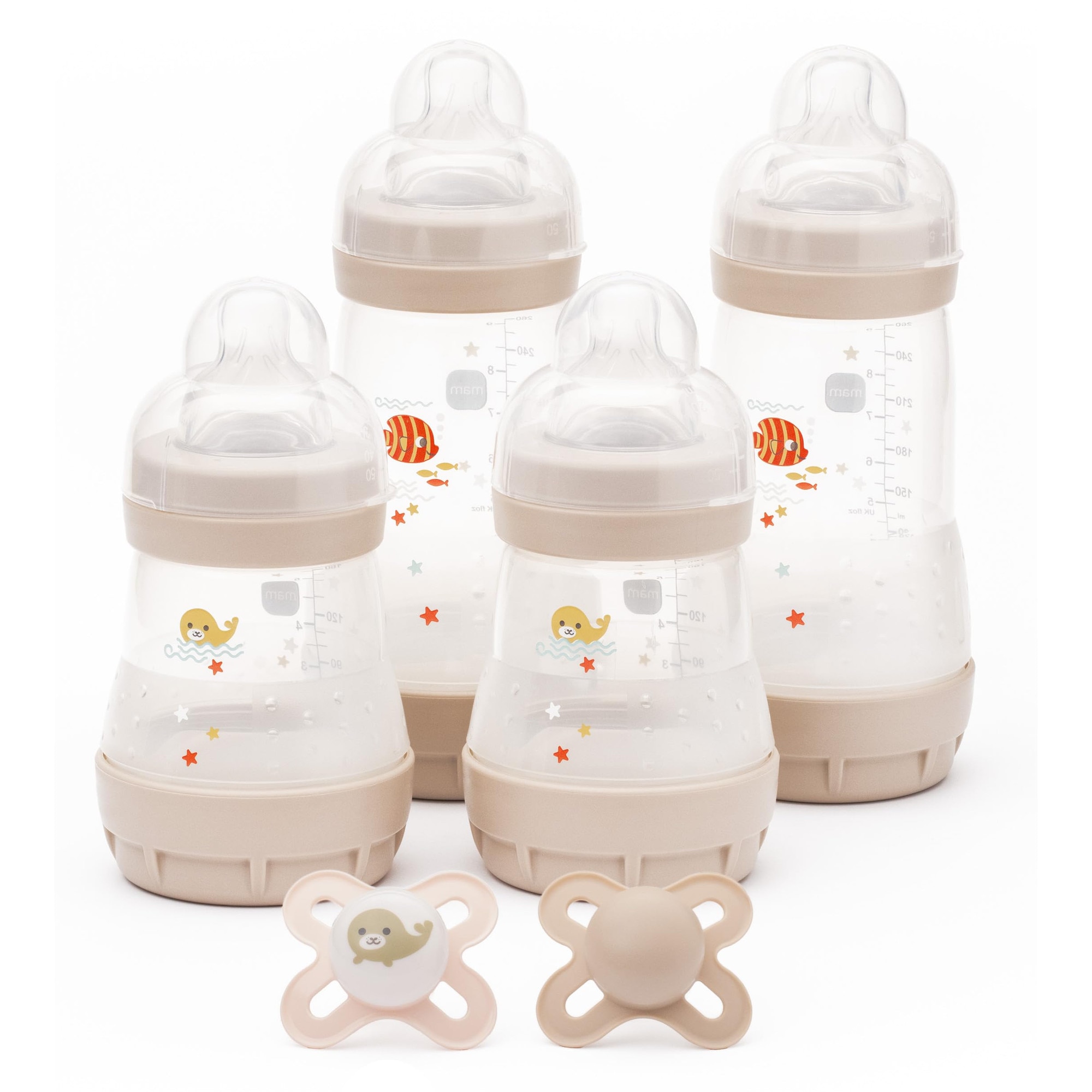 Set biberoane MAM anticolici, complet cu suzete, ivory, pentru nou ...