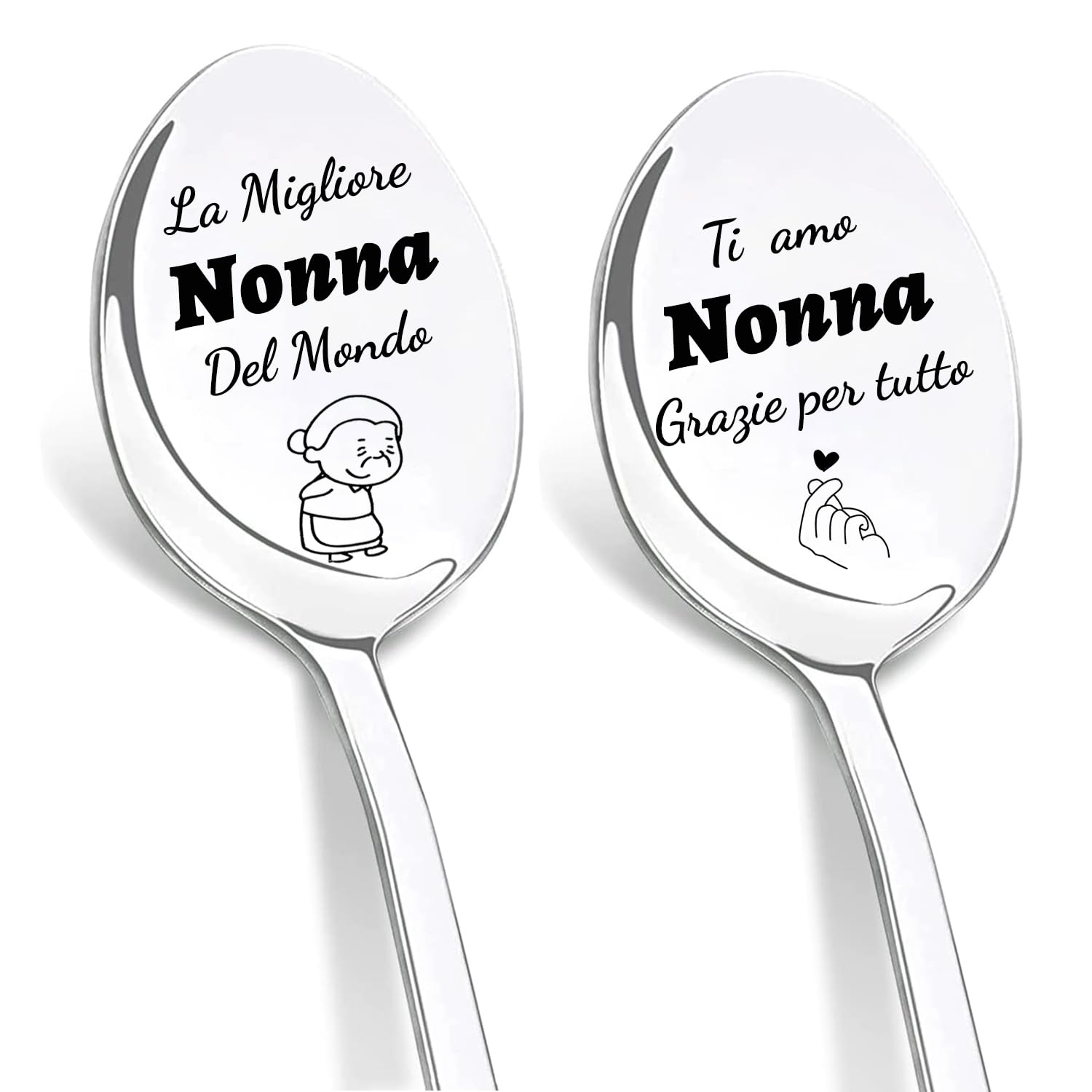 Dikariya Set De 2 Lingurite De Cafea Regalo Festa Dei Nonni, Argintii ...