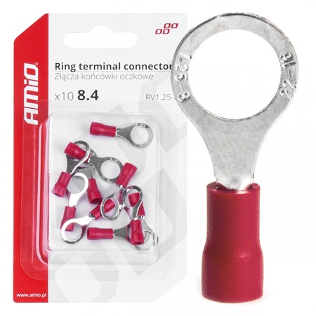 Conectori terminali 8,4mm, set 10 bucati, AMiO, cupru, izolatie PVC ...