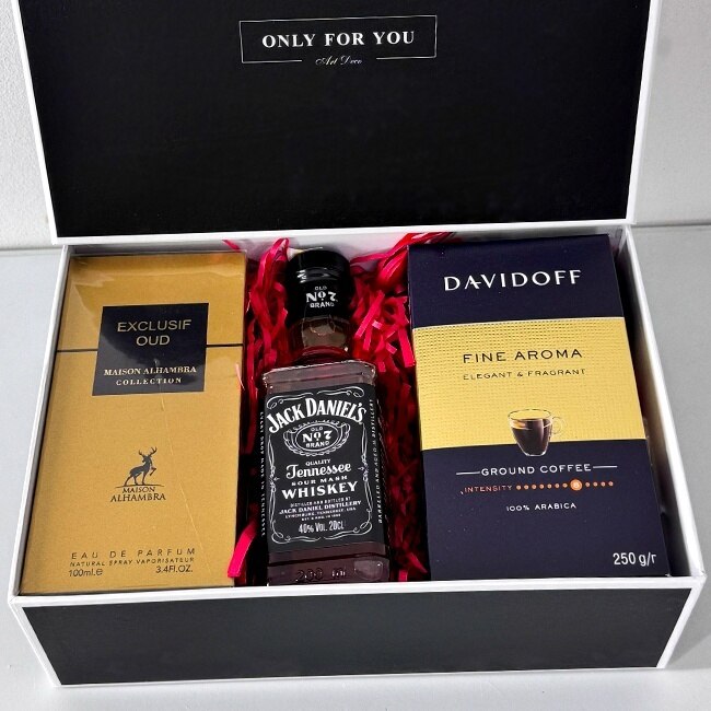 Pachet Goldishold pentru barbati, cafea Davidoff Fine 250gr, Whiskey ...