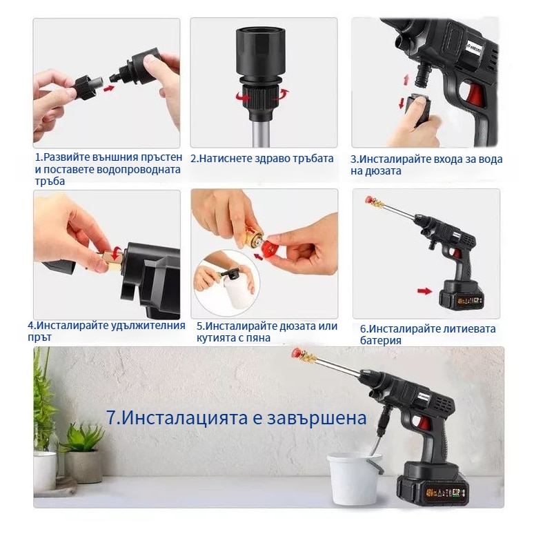 Водоструйка без кабел, Акумулаторна автомивка HERRAX с литиево-йонна ...