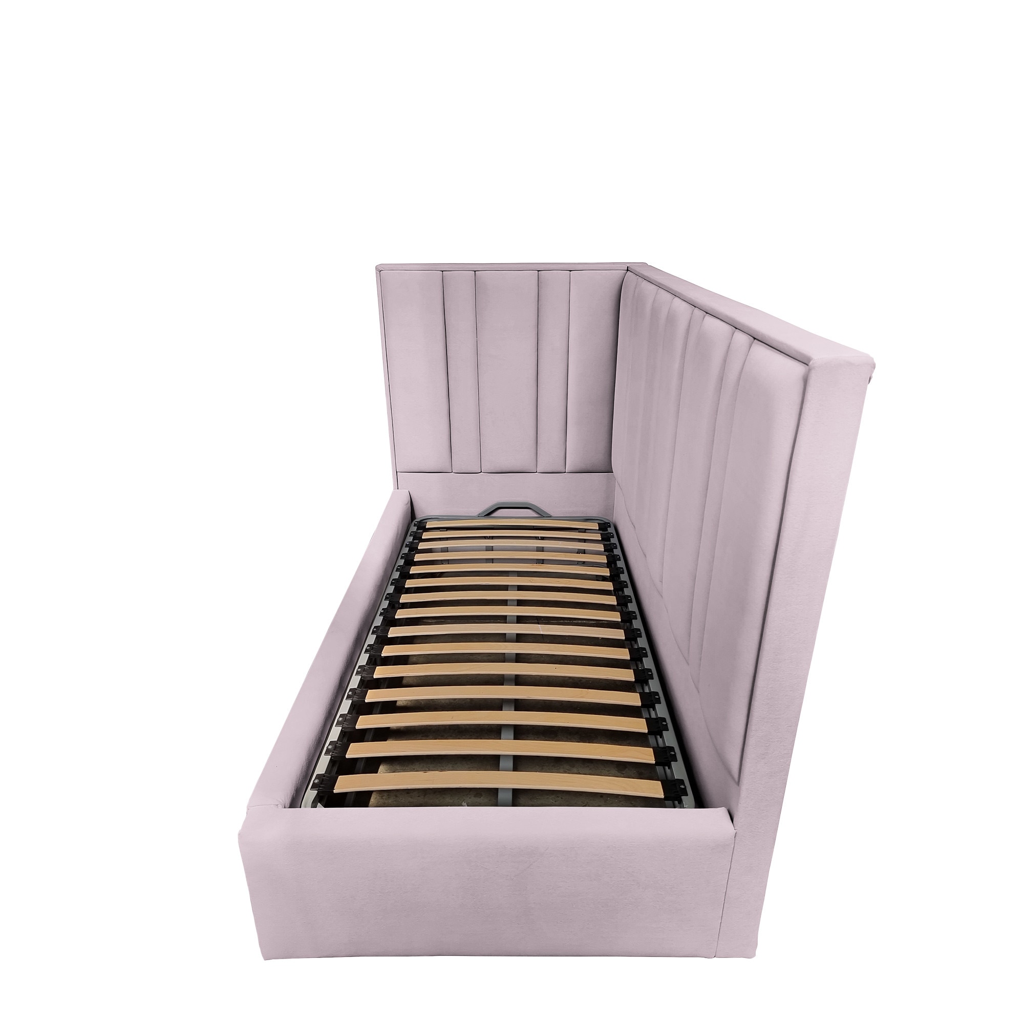 Pat tapitat de colt cu somiera Damo, Emi, roz, 120x200 cm, H110 - eMAG.ro