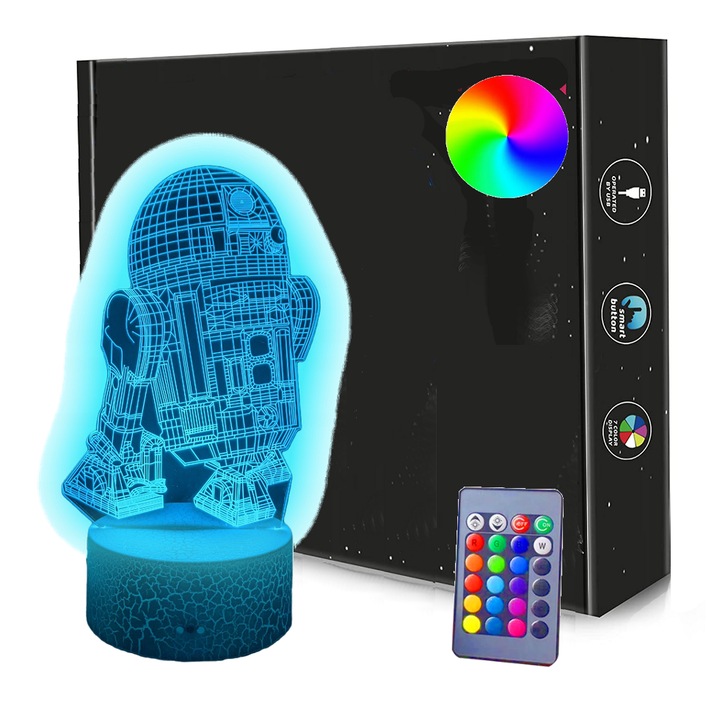 3D LED éjszakai fény STAR WARS modell, RGB, pilótával, USB/elemmel ...