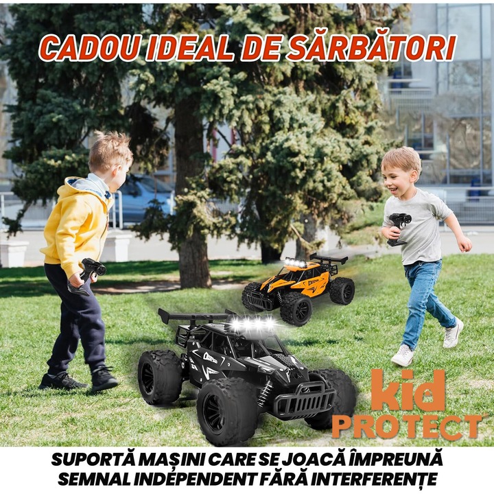 Masinuta cu Telecomanda 2-1 Kidprotect® RockCrusher Buggy RC, Lumini ...