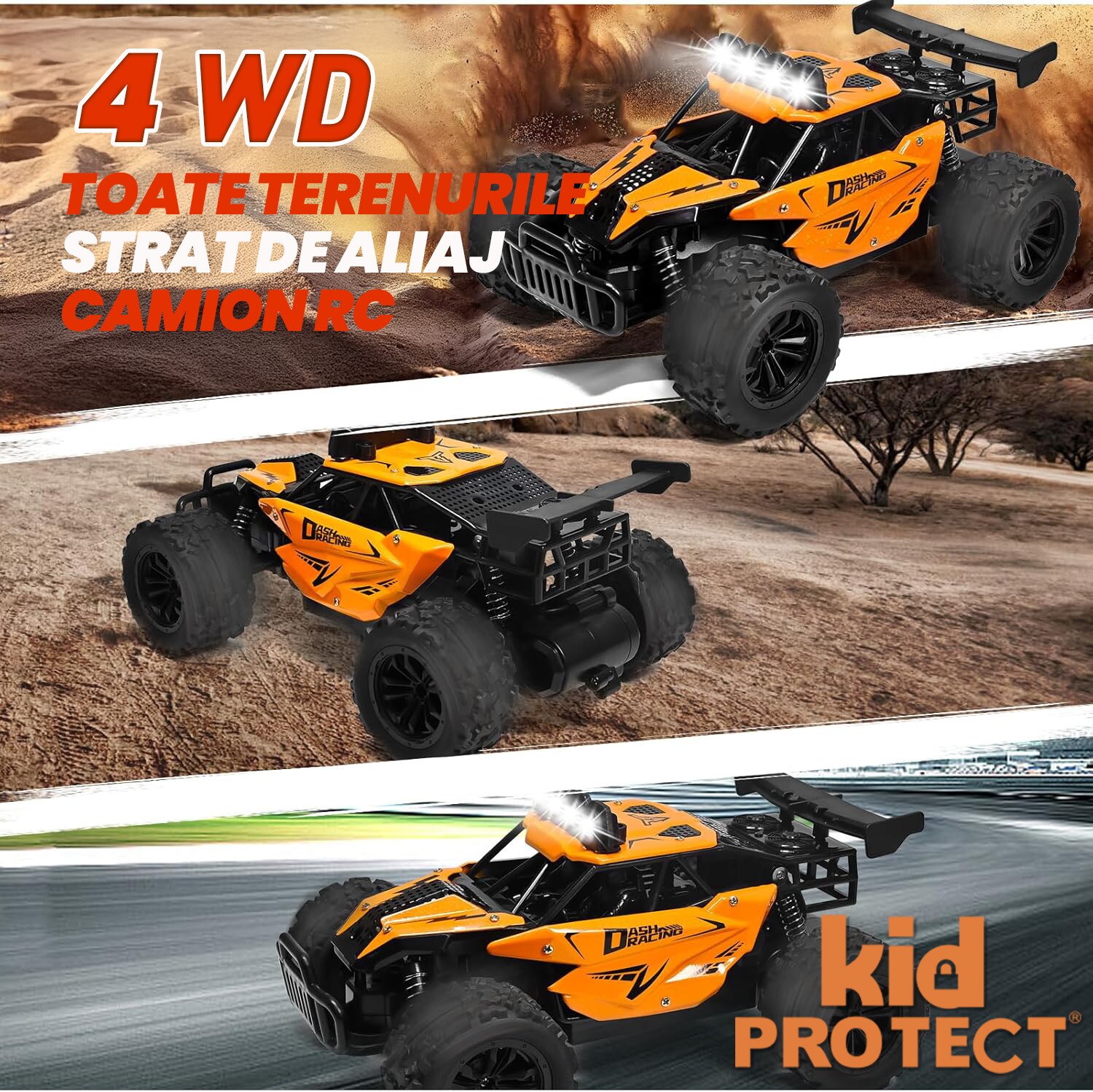 Masinuta cu Telecomanda 2-1 Kidprotect® RockCrusher Buggy RC, Lumini ...