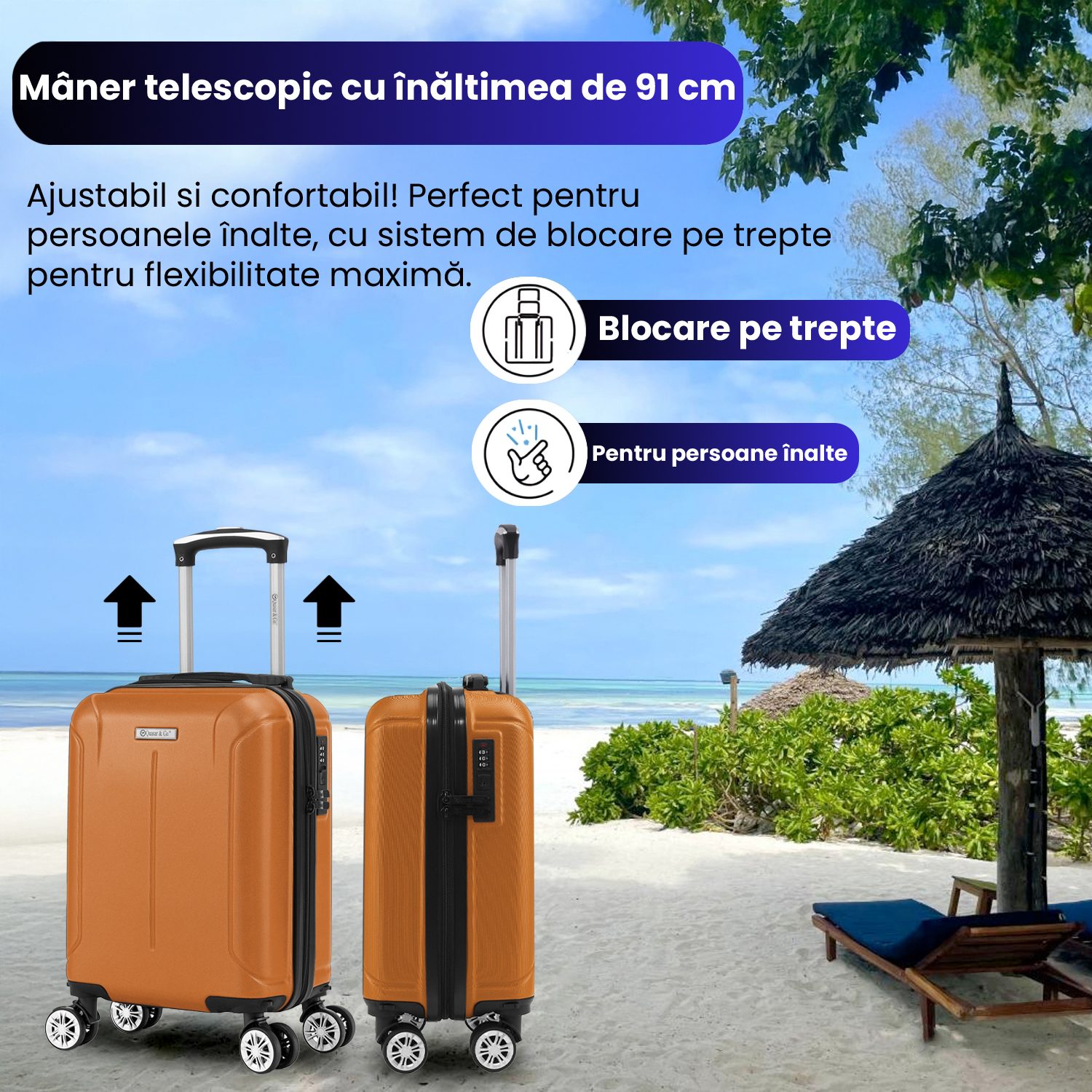 Troler cabina avion Quasar & Co.®, 40x30x20cm, bagaj de mana, troller ...