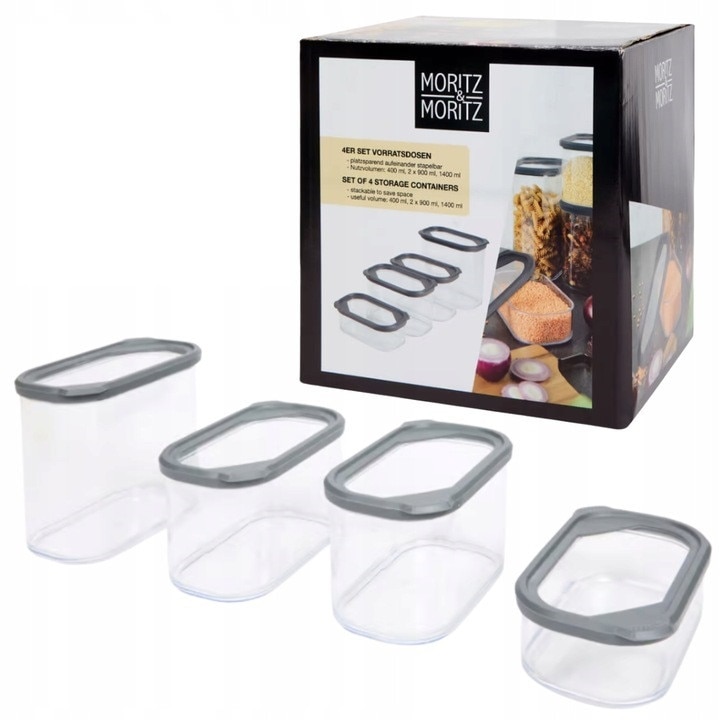 Set cutii de depozitare Moritz & Moritz cu capace, plastic, 4 piese ...