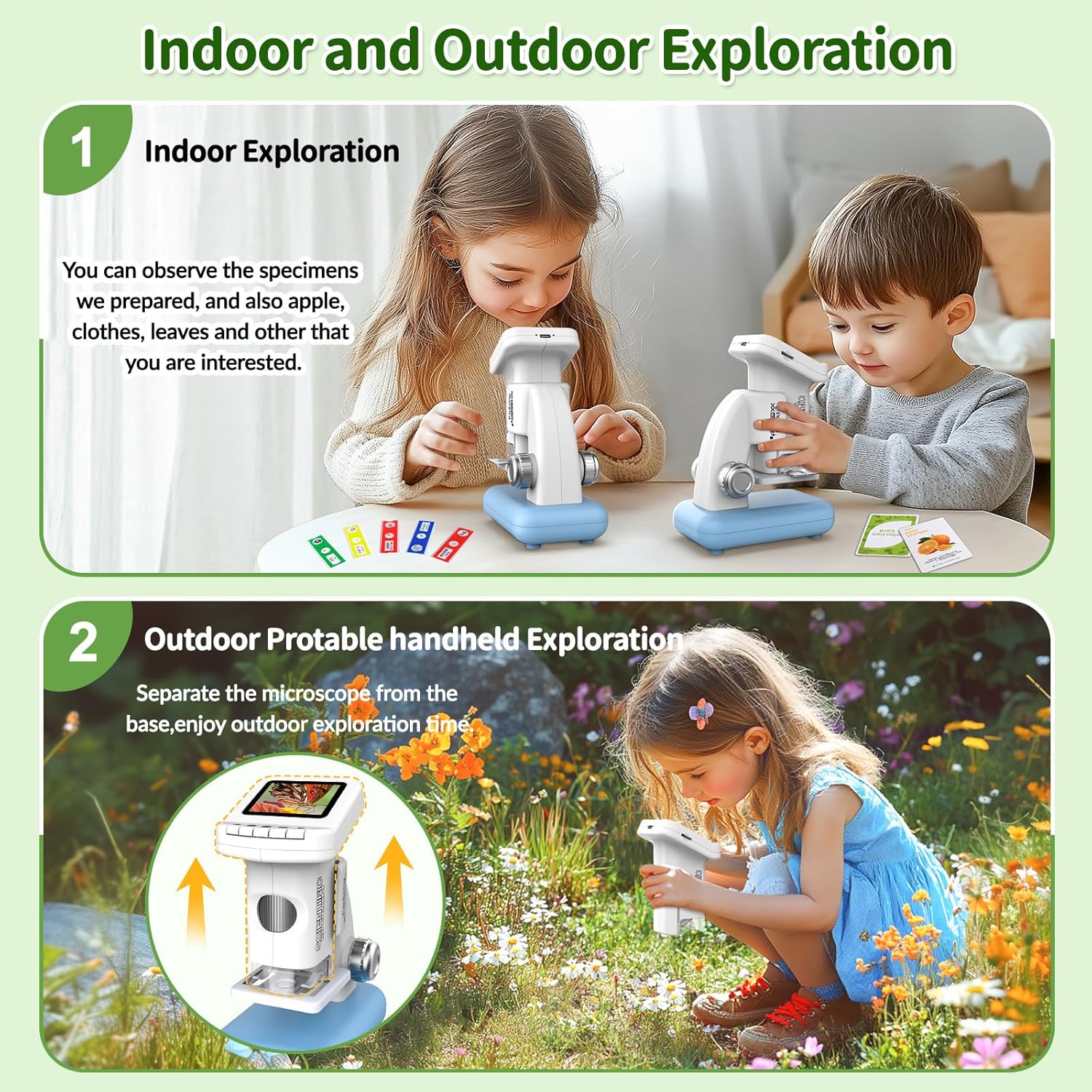 Microscop digital portabil pentru copii, WALALLA, 1200x, ecran 2 inch ...