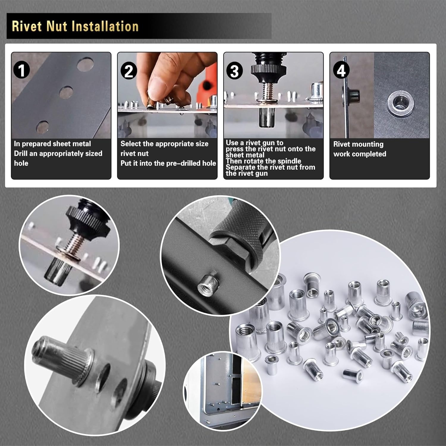 Set cleste pentru nituit piulite nituibile, MOSMAOO®, 430Pcs (M8/M6/M5 ...