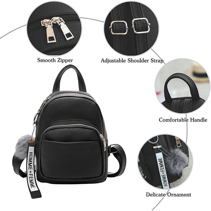 Rucsac mini fashion pentru femei, cu pomponi, piele naturala, 18x9x24cm ...