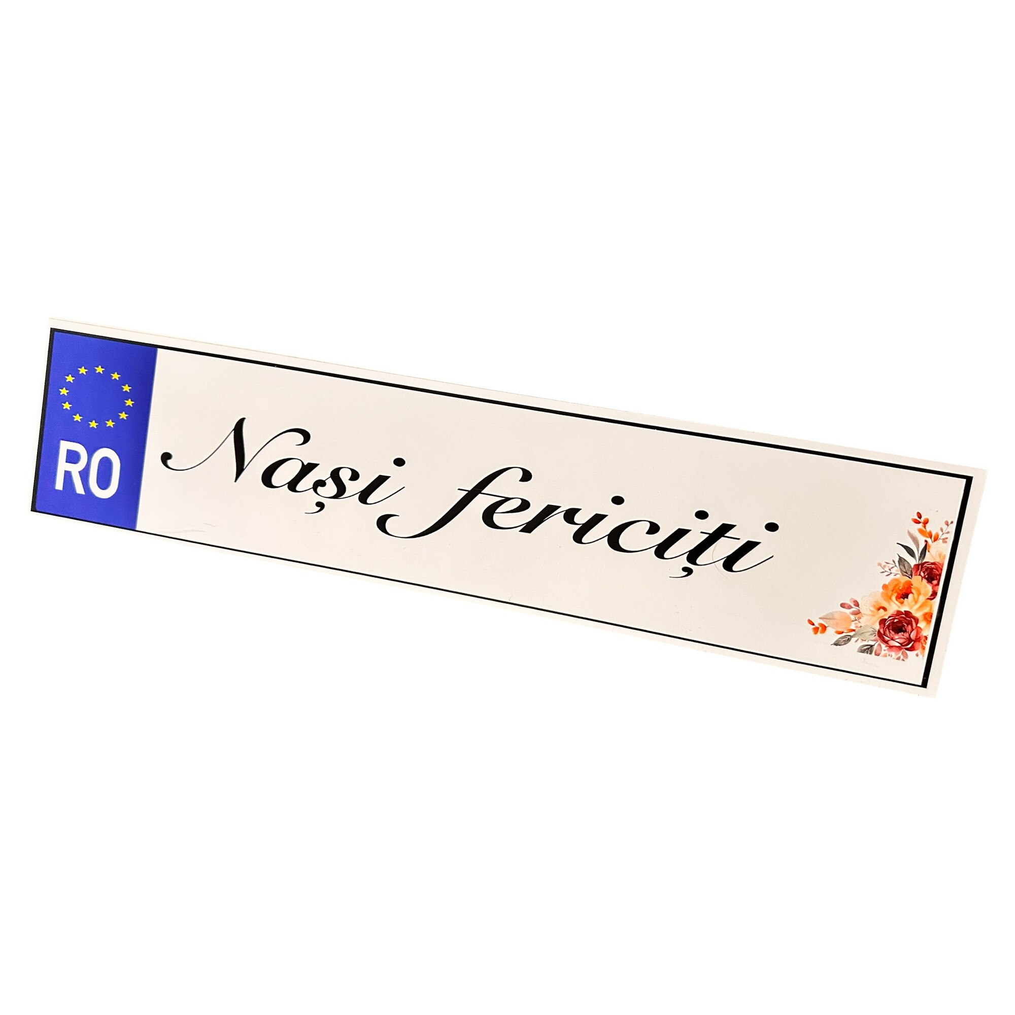 Placuta numere masina pentru nunta Nasi fericiti, 52x12cm, MDF - eMAG.ro