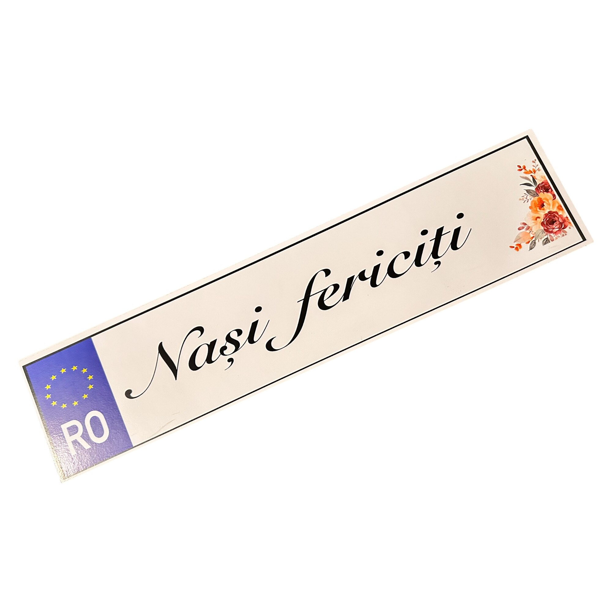 Placuta numere masina pentru nunta Nasi fericiti, 52x12cm, MDF - eMAG.ro