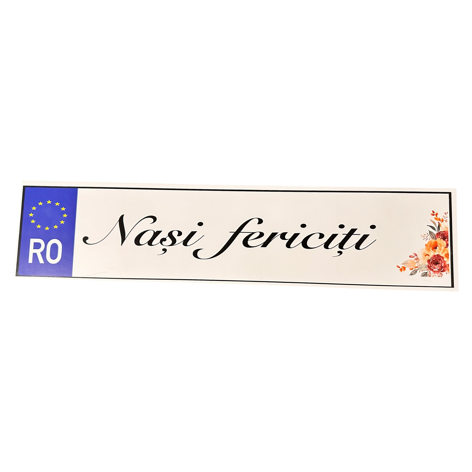Placuta numere masina pentru nunta Nasi fericiti, 52x12cm, MDF - eMAG.ro
