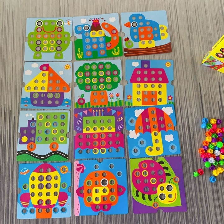 Jucarie educationala pentru copii 0-3 ani, Button Idea Joc, cu 46 ...