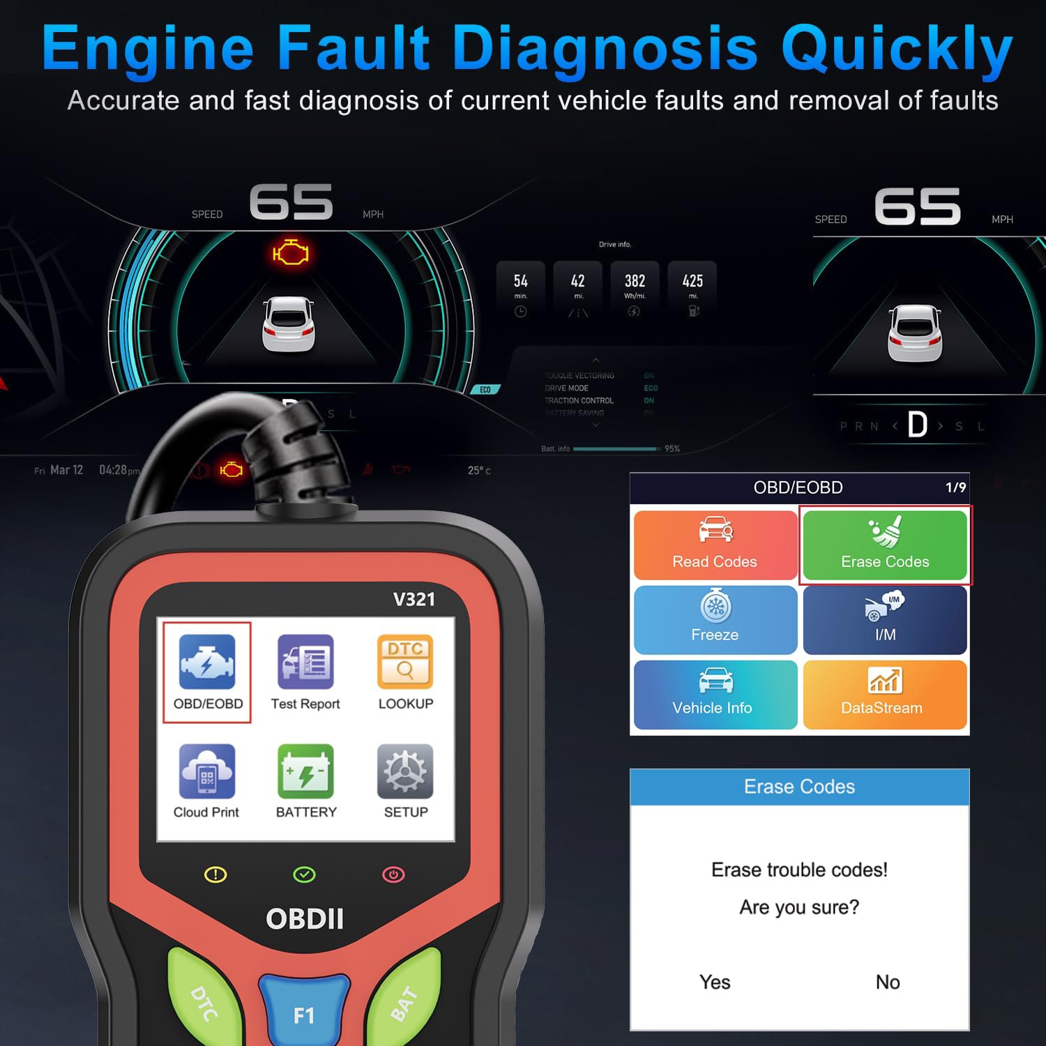 Tester Diagnoza Auto, Universal, V321, Tester de Baterie, Resetarea ...