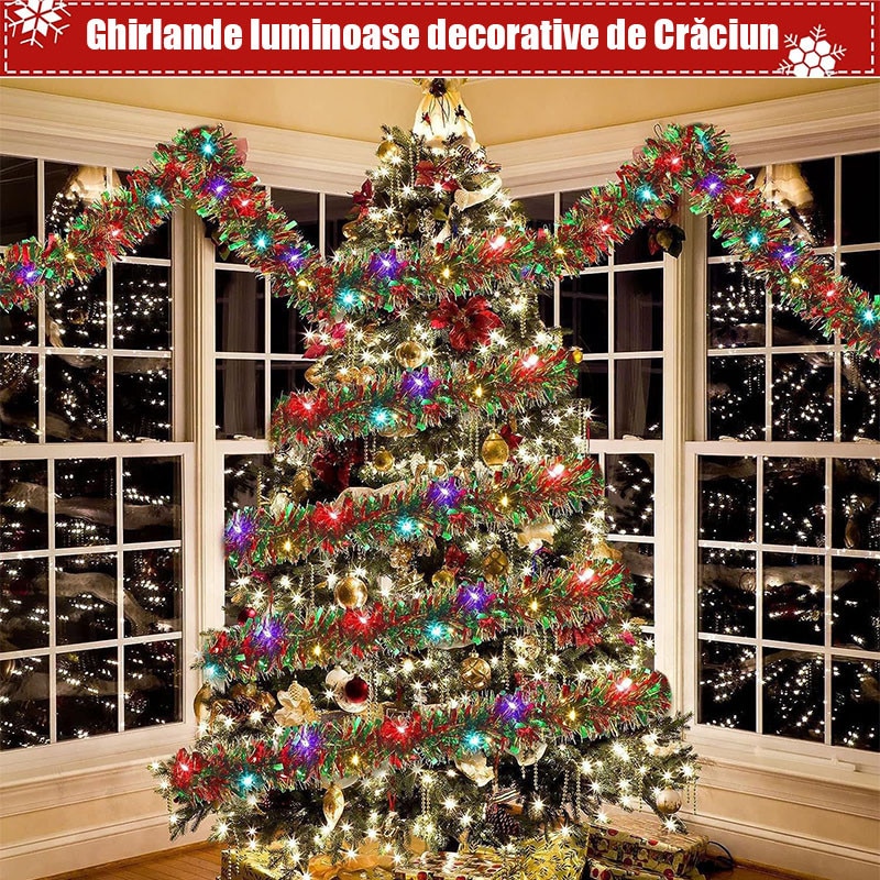 Ghirlanda de Craciun, 10 m, cu 100 de led-uri colorate, material ...