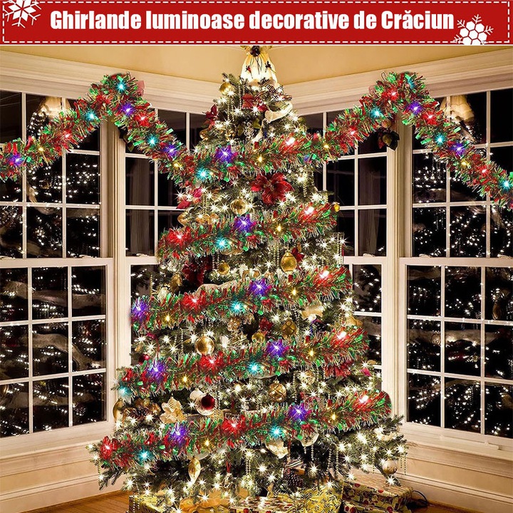 Ghirlanda de Craciun, 10 m, cu 100 de led-uri colorate, material ...