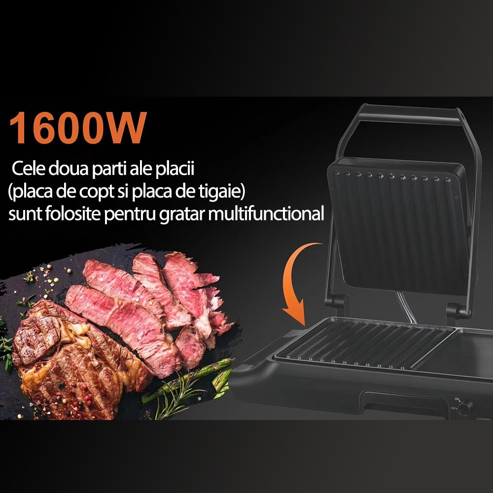 Gratar Electric Fara Fum, 2000W, Design multifunctional cu placa dubla ...