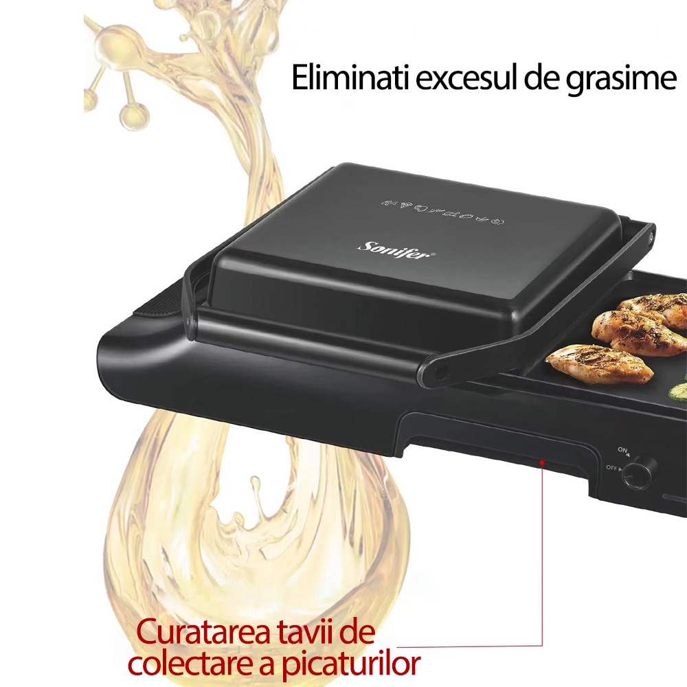 Gratar Electric Fara Fum, 2000W, Design multifunctional cu placa dubla ...