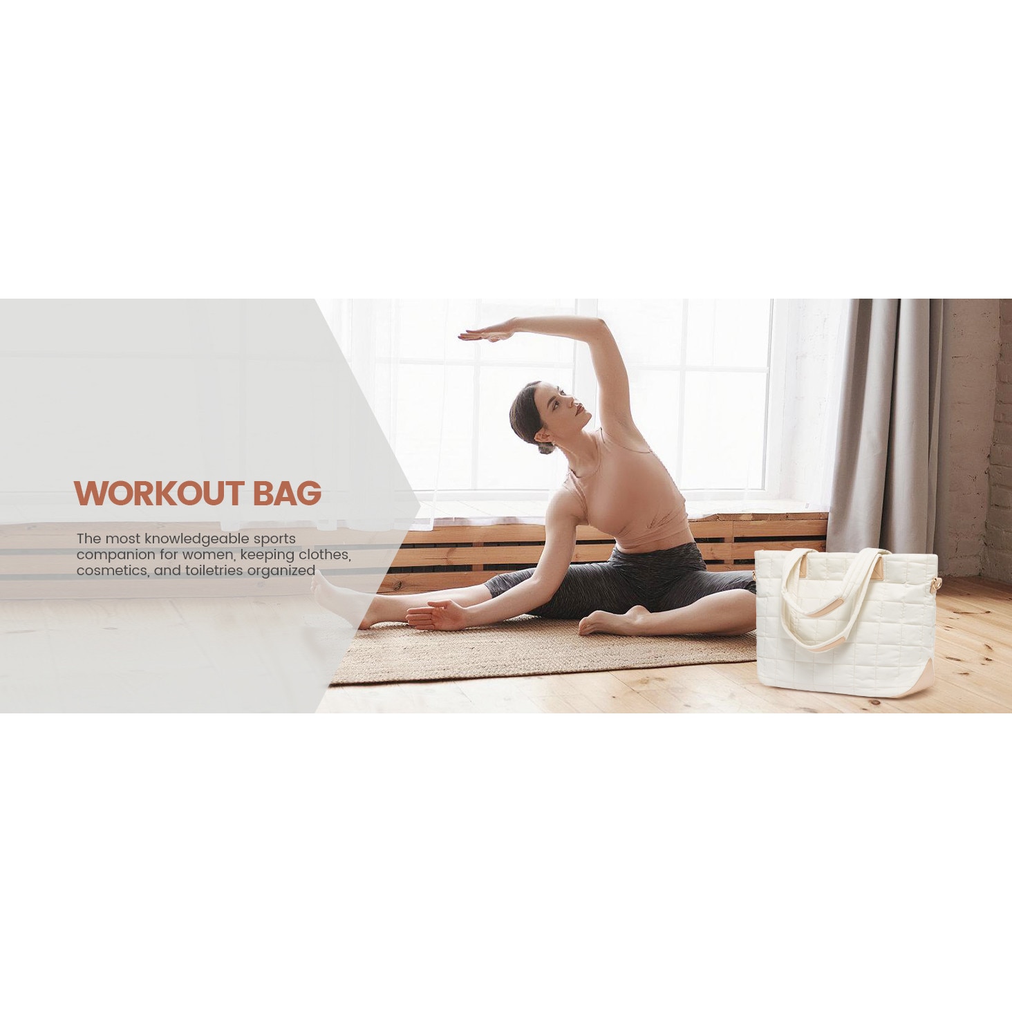 Geanta laptop pentru femei, geanta puffer mare cu fermoar, bej, 26L ...