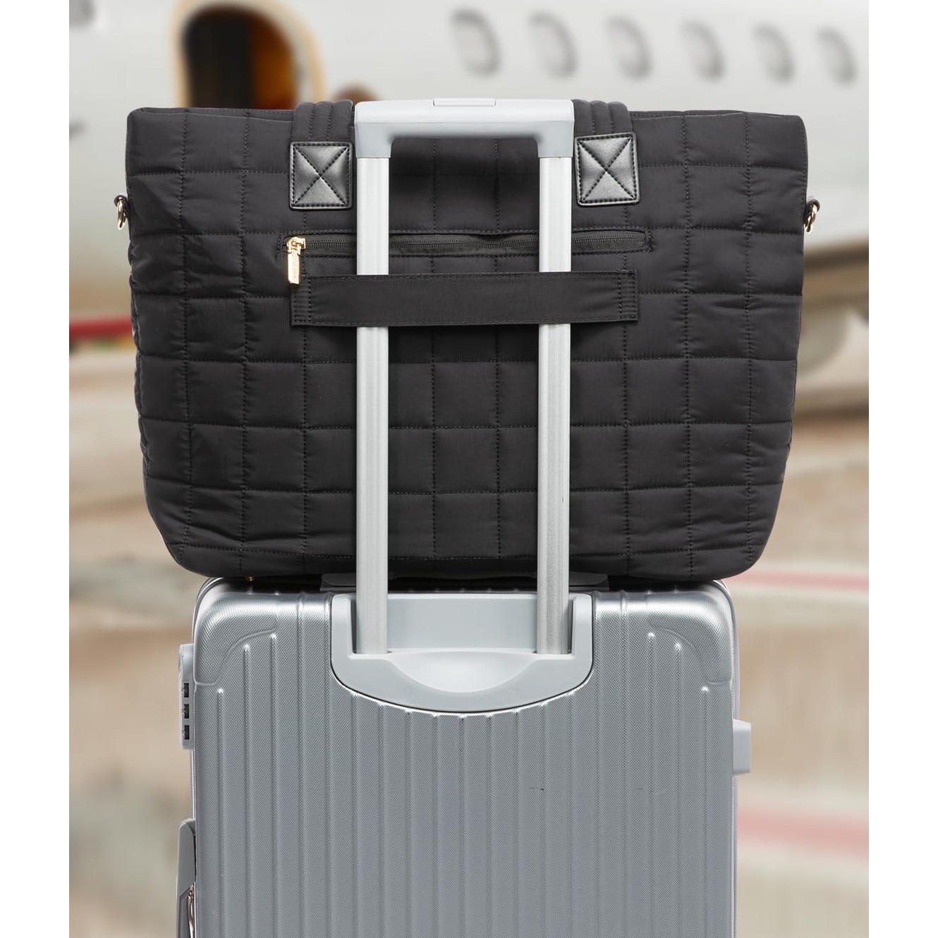 Geanta laptop pentru femei, geanta puffer mare cu fermoar, 26L, neagra ...