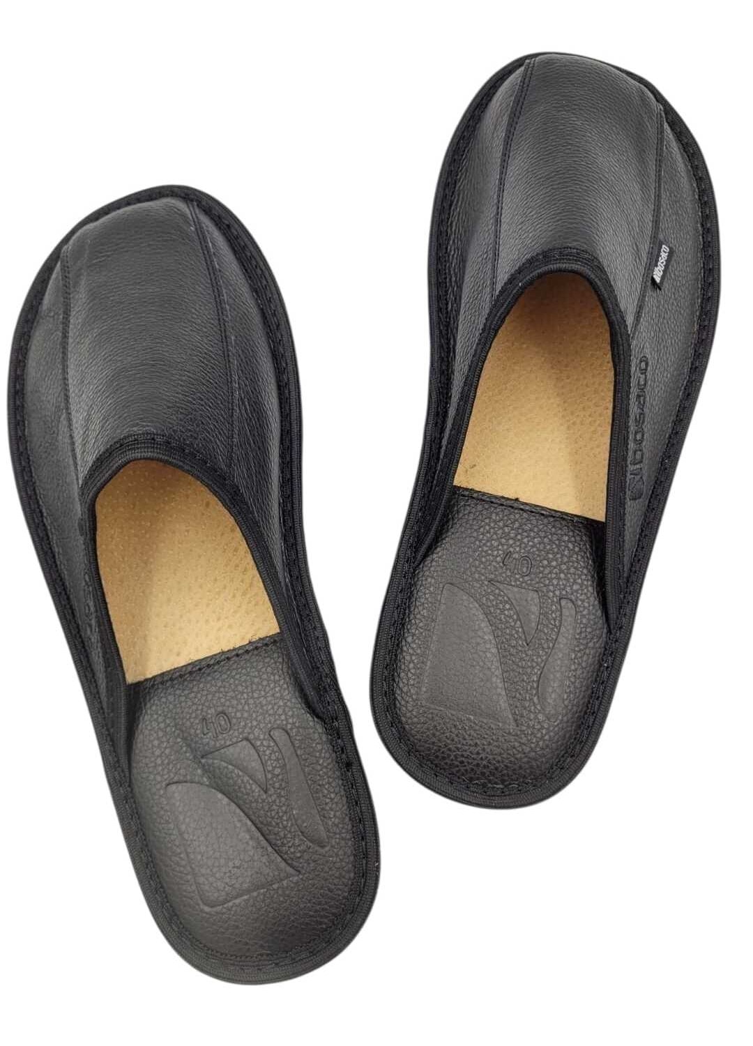 Papuci barbati Bosaco, piele naturala, talpa EVA antiderapanta, negru ...