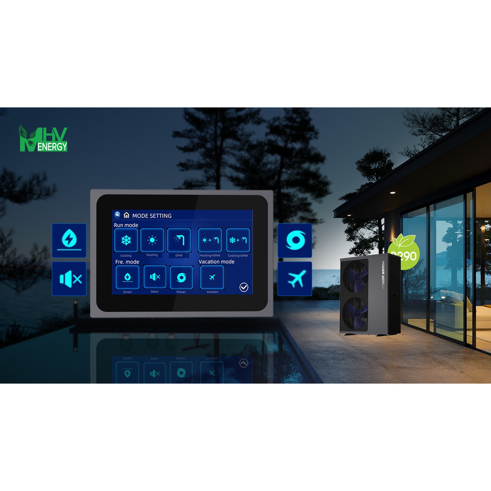 Термопомпа Power World PW030-DKZLRS-E/S, Full DC Inverter- ERP A+++, WIFI, IoT, R290, Екологична ...