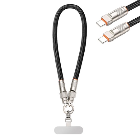 Snur telefon cu cablu de date, 2 in 1, dublu port USB-C, Negru - eMAG.ro