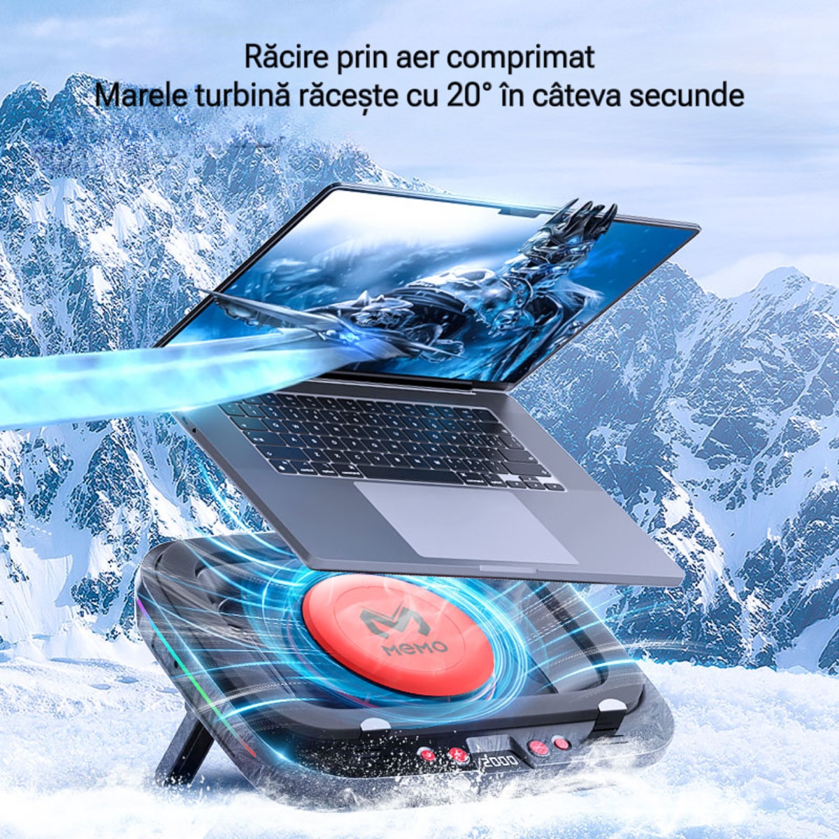 Cooler Laptop Gaming Memo, Ventilator Turbo 2420 RPM, USB-C, Reglabil ...