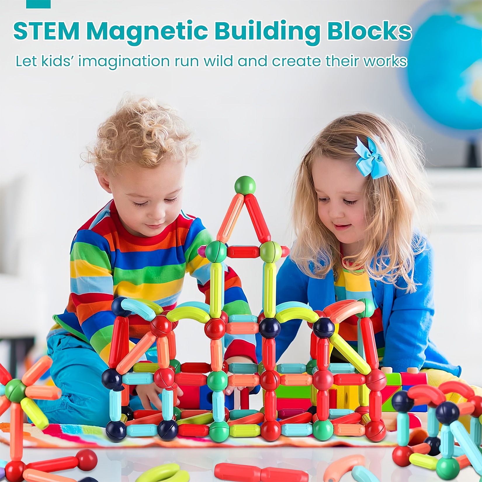 Set jucarii magnetice pentru constructie magnetic Sticks 3D, Wacorresi ...