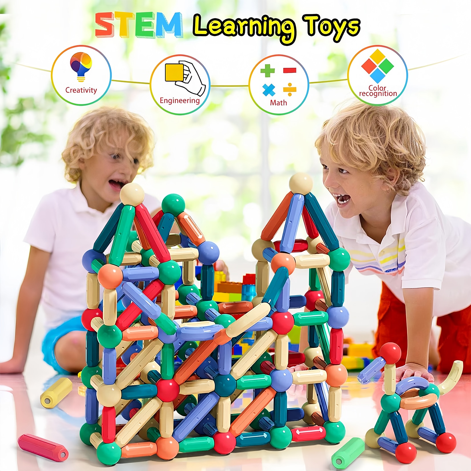 Set jucarii magnetice pentru constructie magnetic Sticks 3D, Wacorresi ...