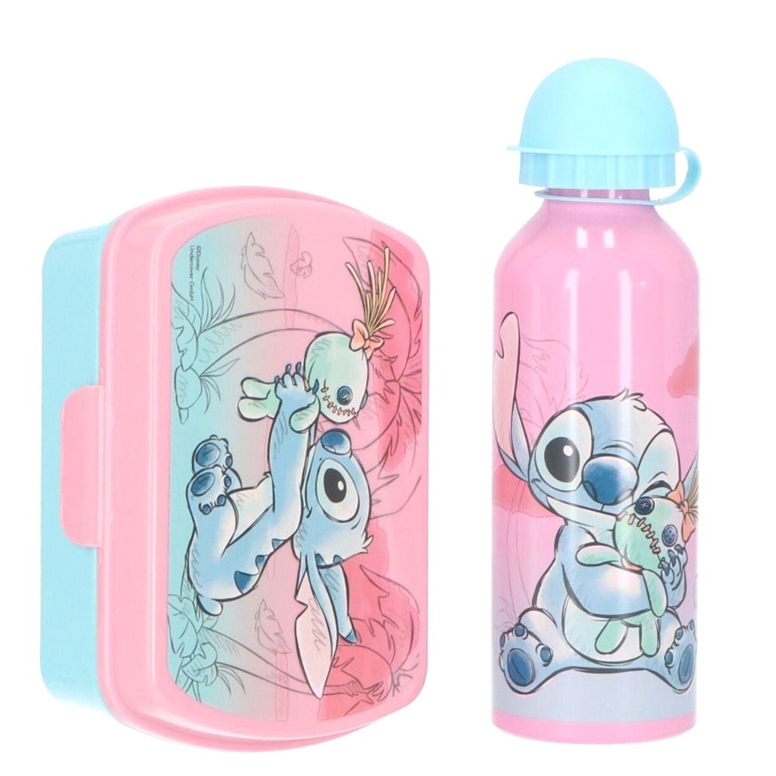 Set cutie sandwich si sticla apa din aluminiu 500 ml Lilo & Stitch Roz ...