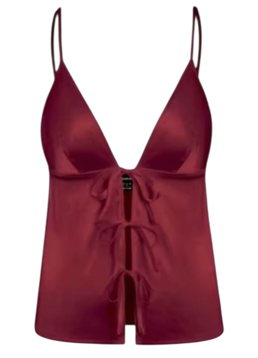 Top sexy din satin, cu fundite, rosu inchis, M - eMAG.ro