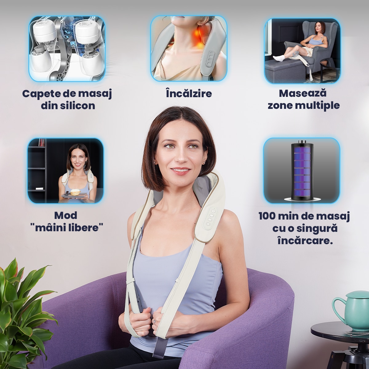 Aparat Masaj Cervical Hands-Free Suporto pentru Relaxare Musculara ...