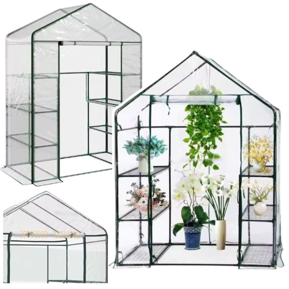 Mini seră de grădină LEAN pentru balcon, 4 rafturi metalice, folie PVC ...